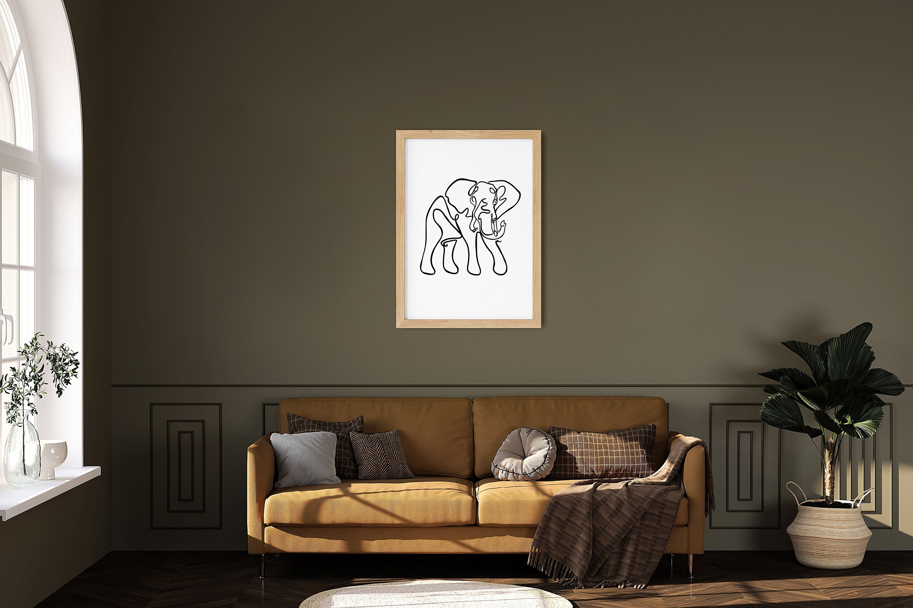 Elephant Drawing, Original Elephant Line Art, Safari Illustration ...