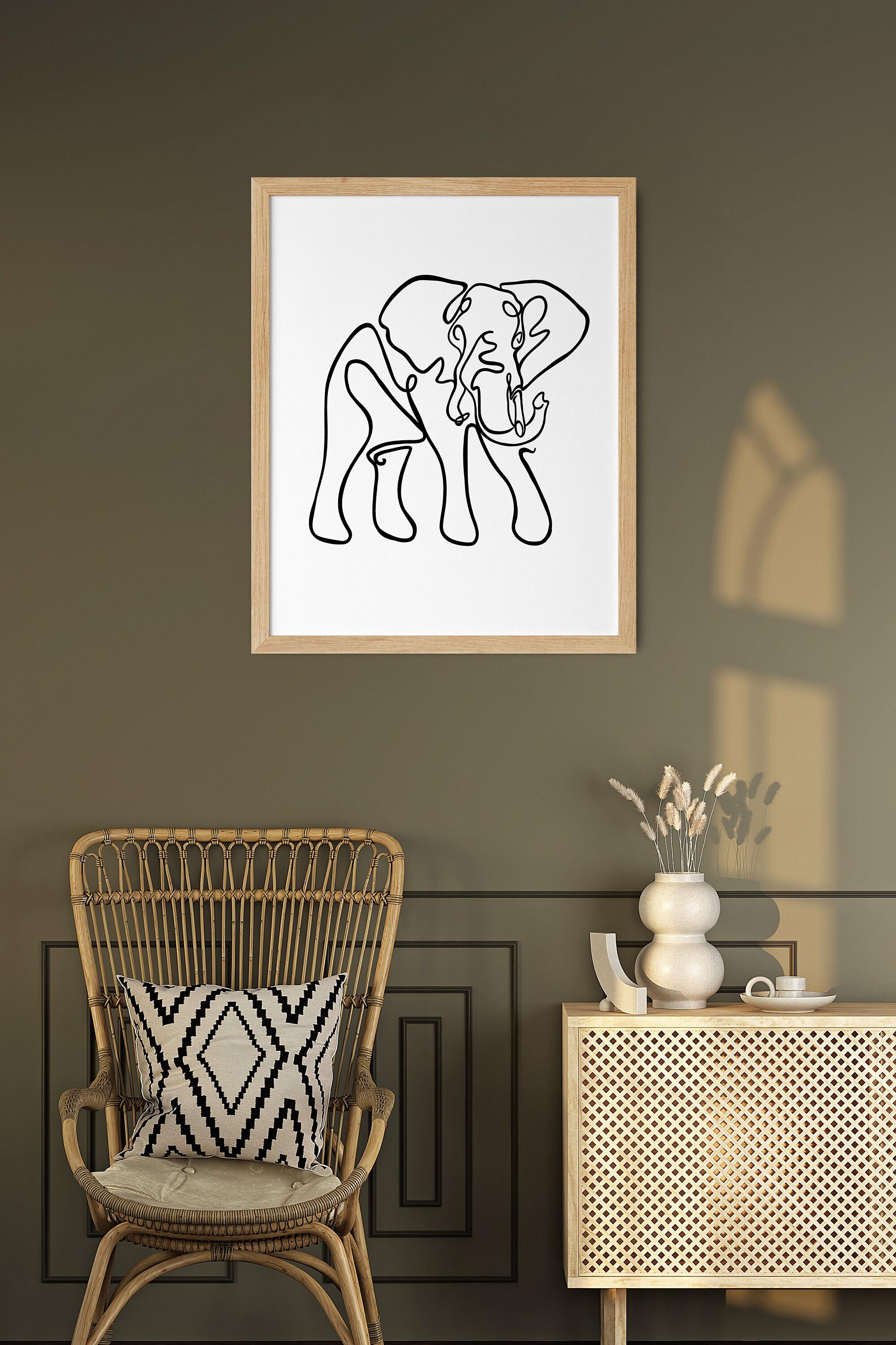Elephant Drawing, Original Elephant Line Art, Safari Illustration ...
