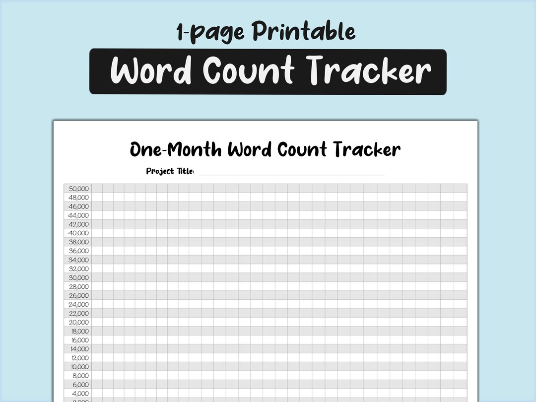 One-month Writing Tracker | 50,000 Word Writing Graph | Nanowrimo ...