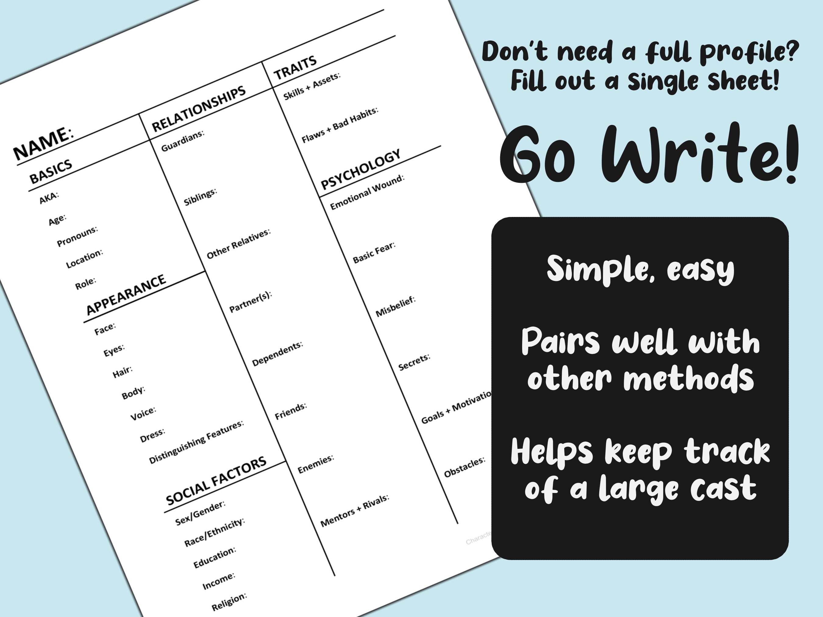 Character Profile Sheet, Quick and Simple Story Character Building - 8. ...