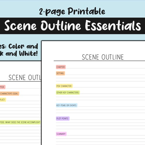 Scene Writing Worksheet Chapter Planning Writing Template - Etsy