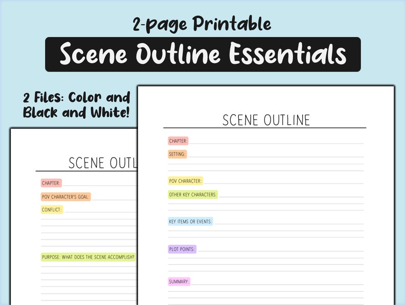 Scene Writing Worksheet | Chapter Planning | Writing Template ...