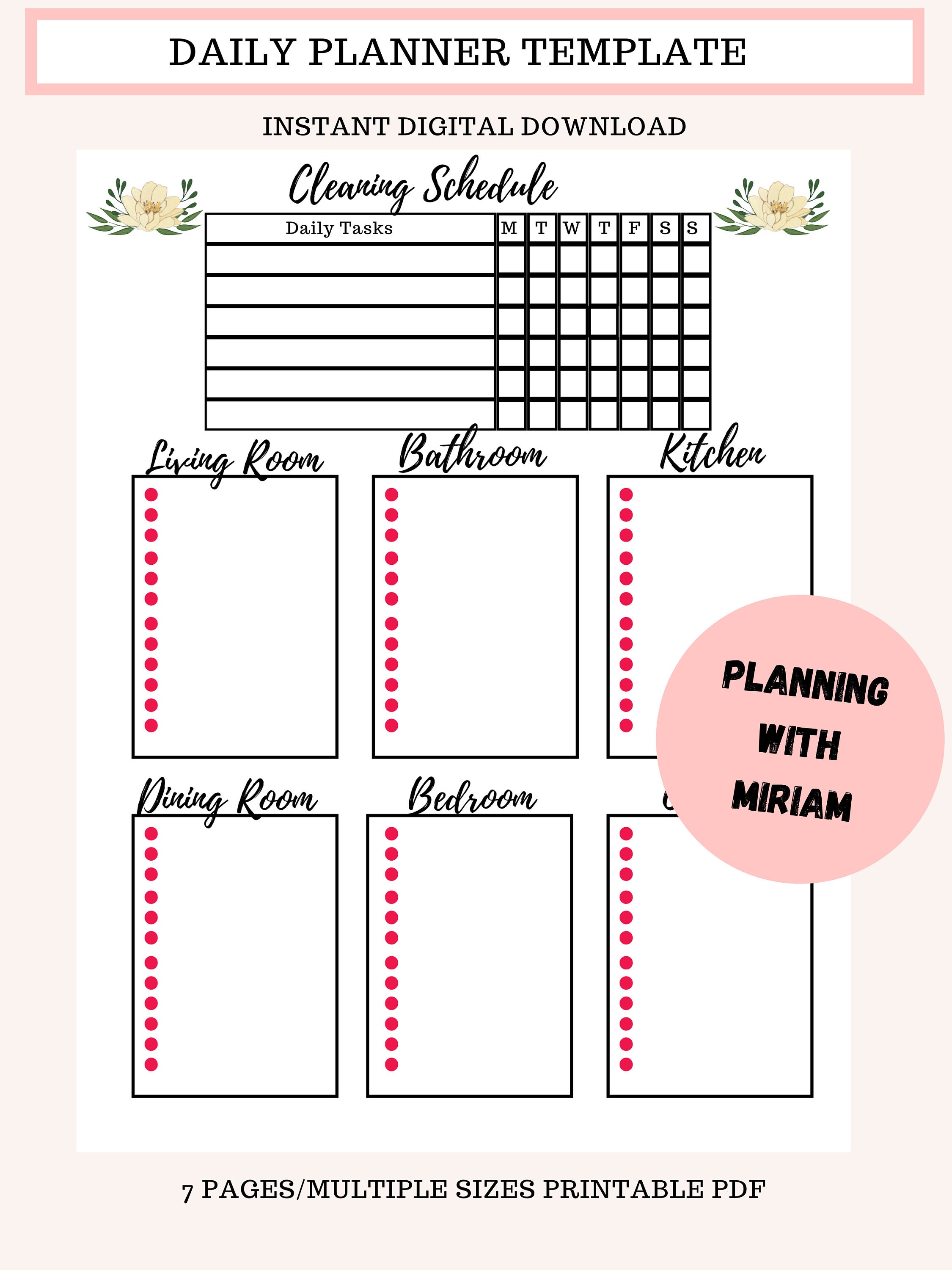 7 Pg Weekly Planner Printable, Habit Tracker, Cleaning Tracker, Daily ...