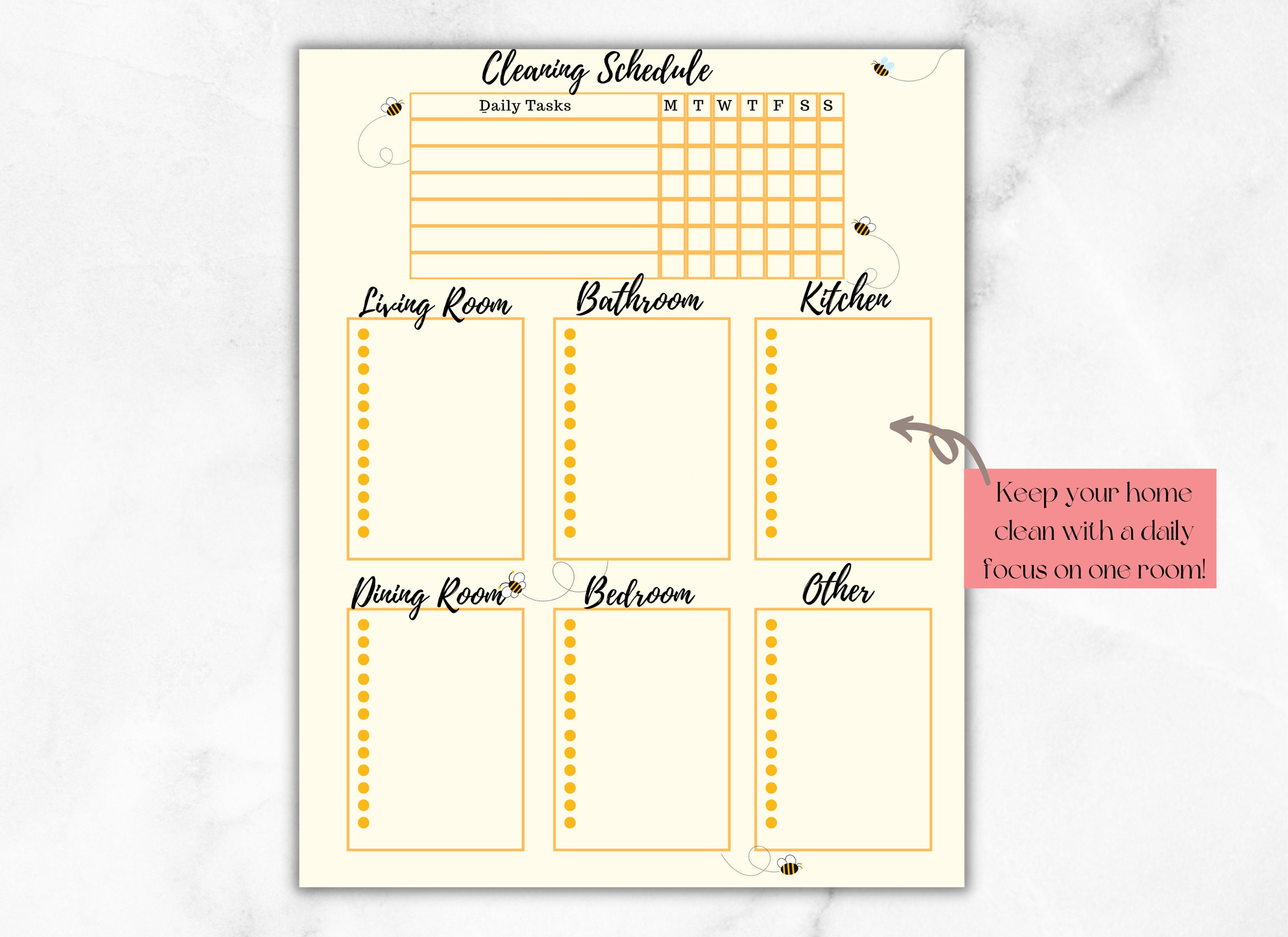 Bee Themed Weekly Planner Printable, Cleaning Schedule, Week Reflection ...