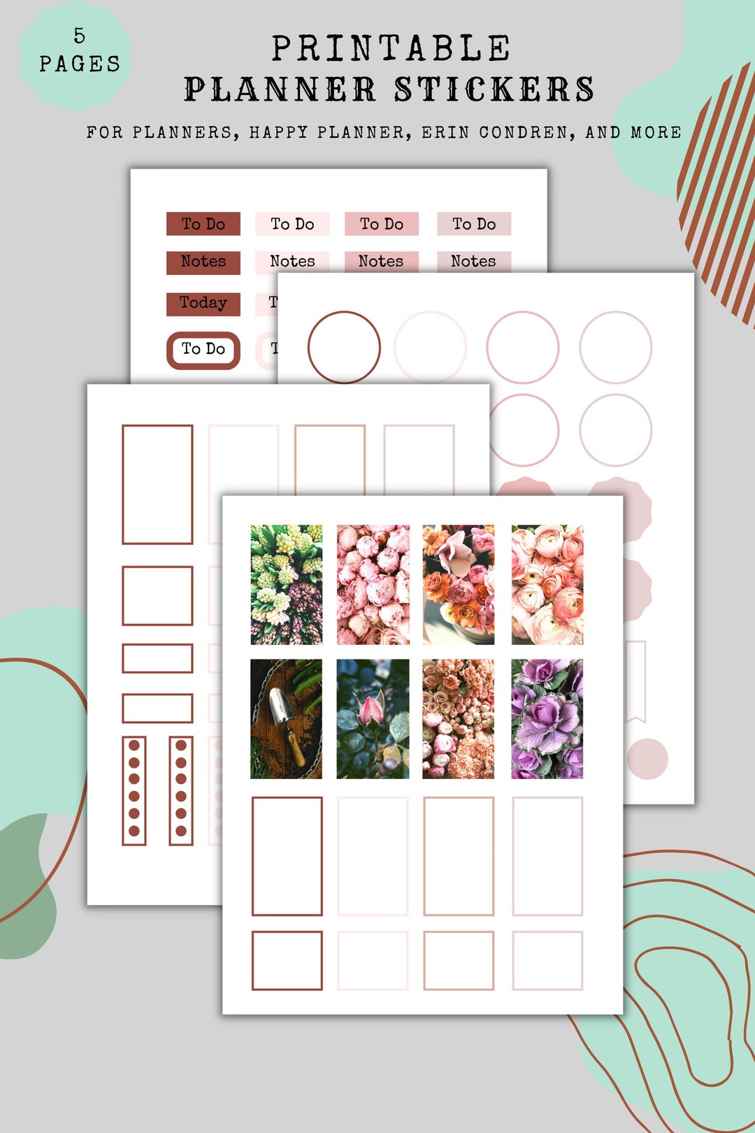 Printable Happy Planner Box Stickers, Flower Stickers, Planner Stickers ...