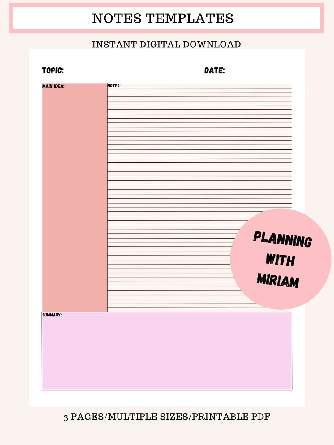 Blank Cornell Notes, Notes Template, Lined Note Taking Paper, Notes - Etsy