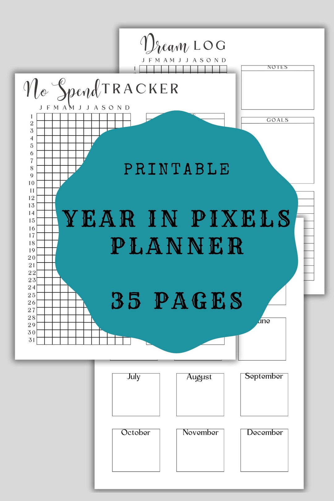 Year in Pixels Planner: Habit & Mood Trackers (printable Digital ...