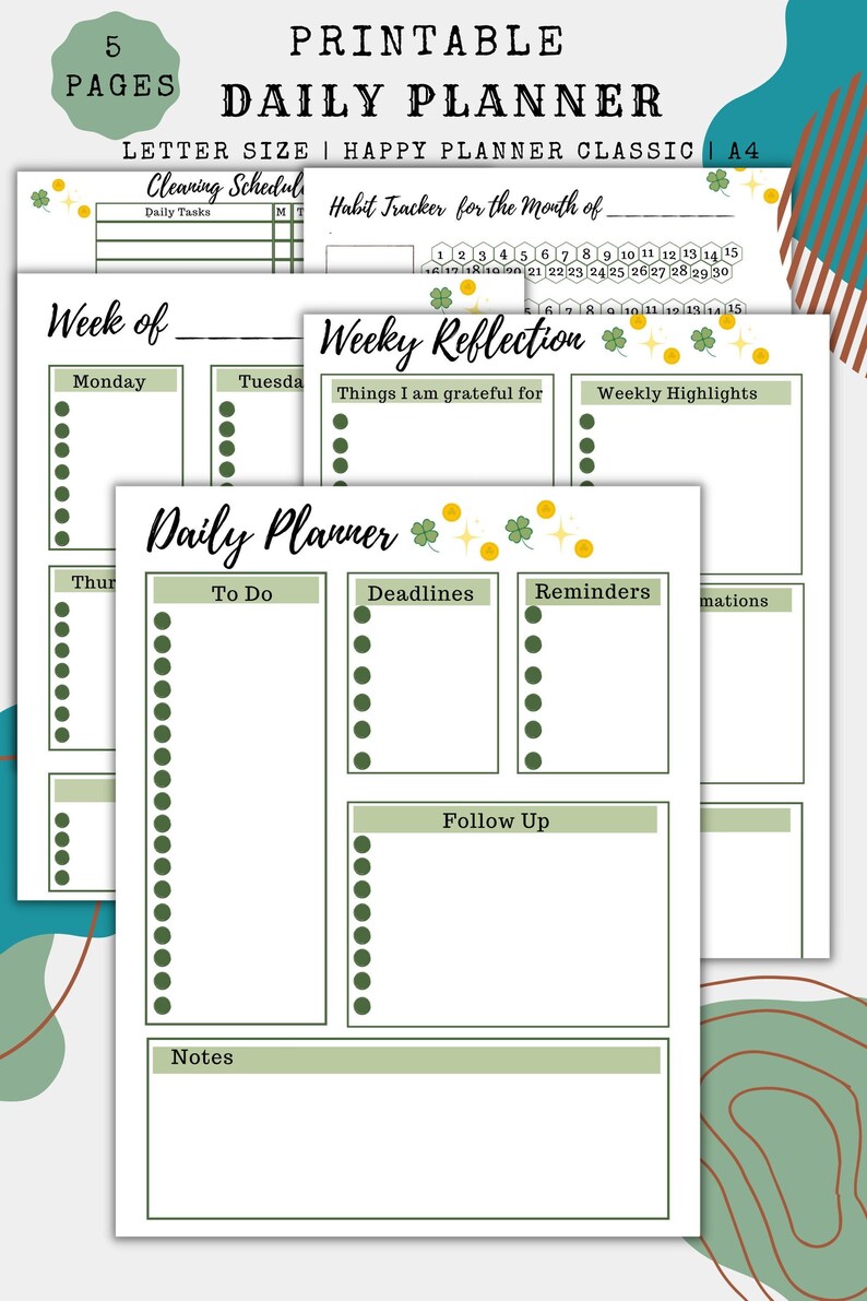 Weekly Planner Printable, Habit Tracker, Cleaning Tracker, Daily ...