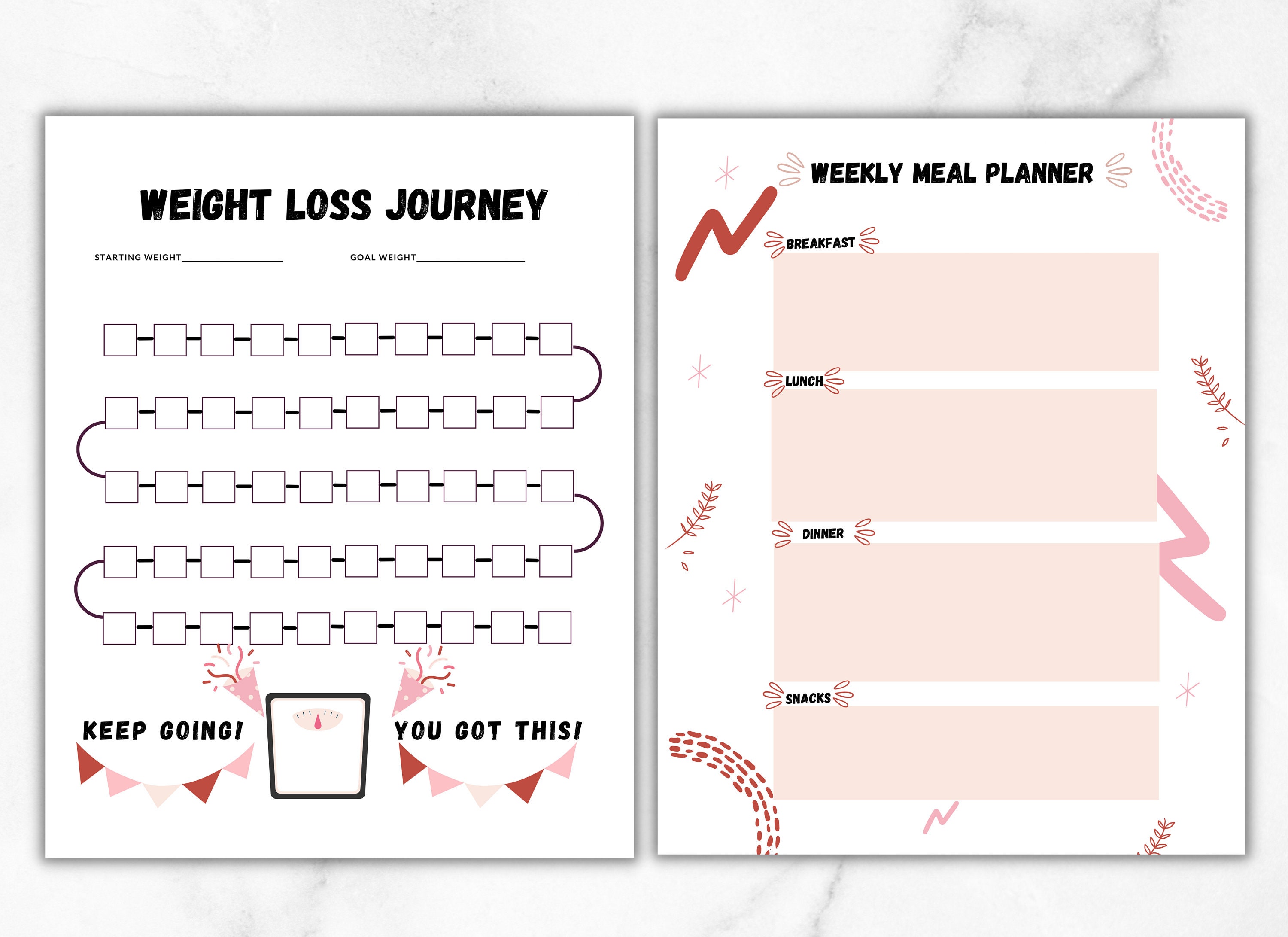 6 Pg Weight Loss Tracker Bundle, Weekly Meal Planner Printable, Daily ...