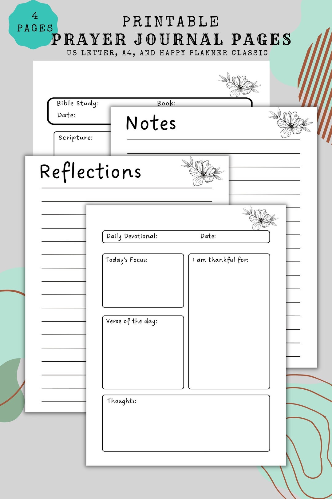 4 Page Prayer Journal Template, Bible Journal, Bible Journaling ...