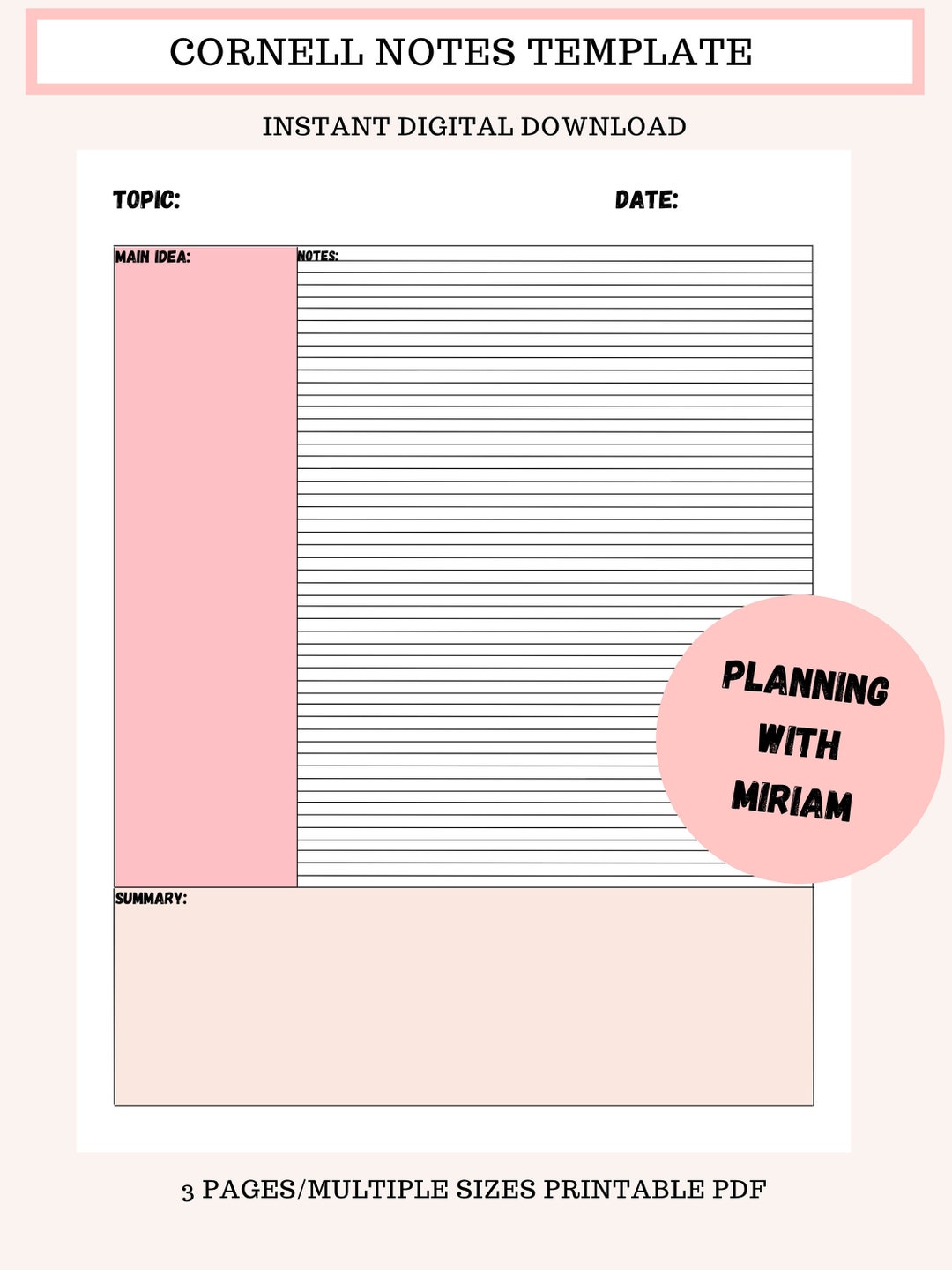 Cornell Notes Full Size Template