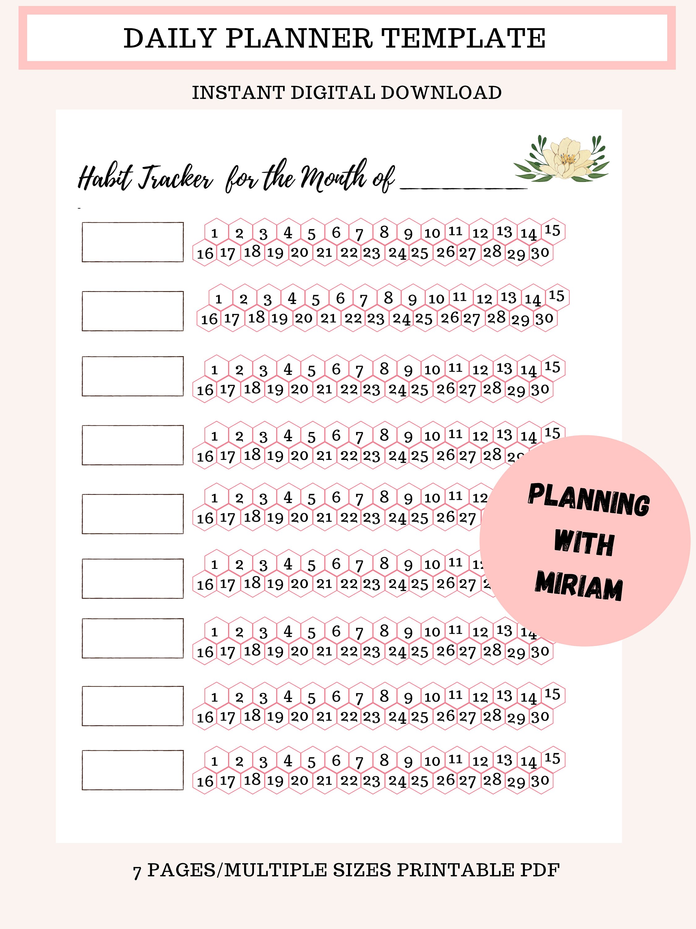 7 Pg Weekly Planner Printable, Habit Tracker, Cleaning Tracker, Daily ...