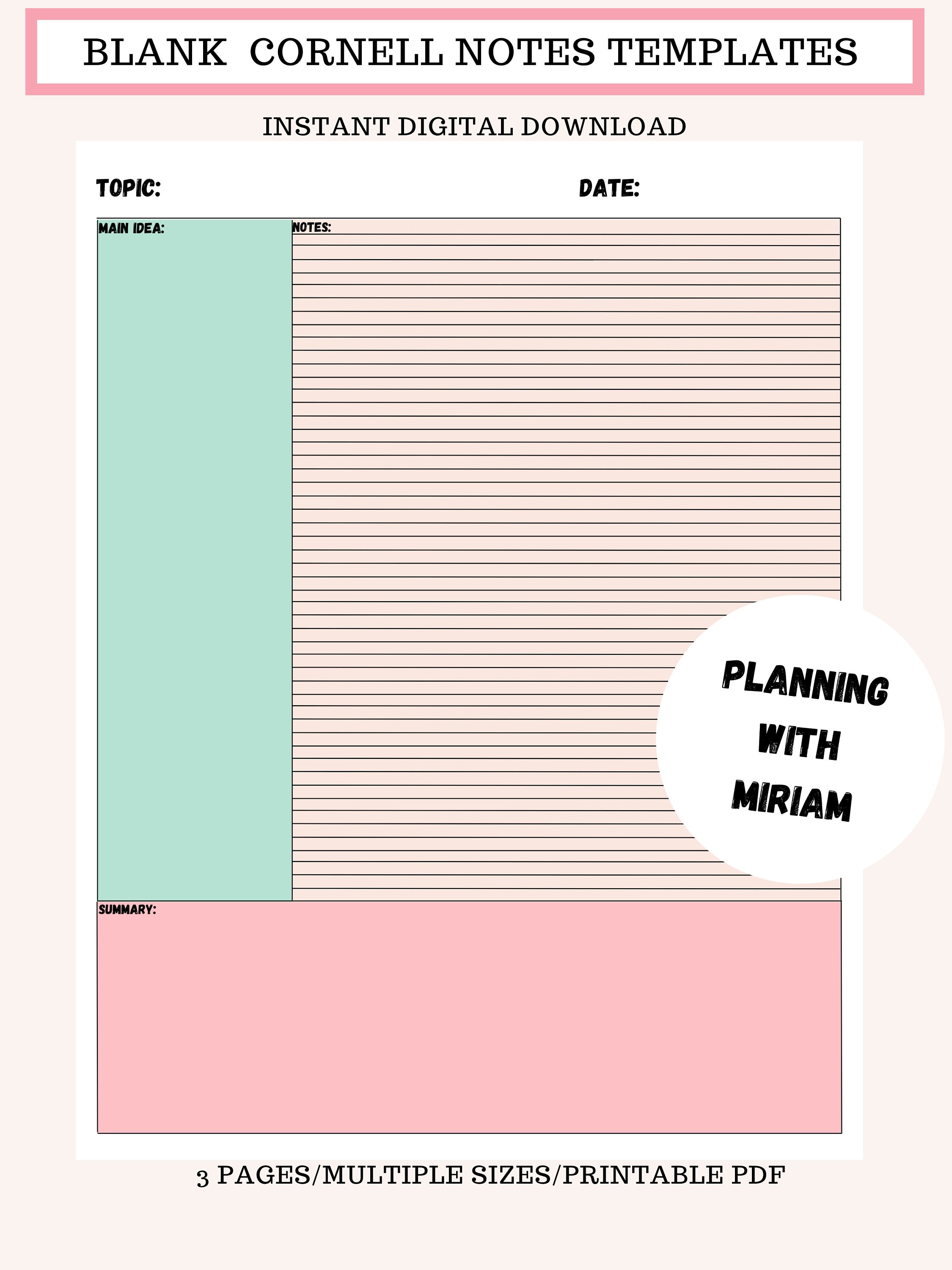 Cornell Notes Full Size Template