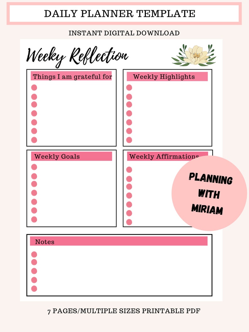 7 Pg Weekly Planner Printable, Habit Tracker, Cleaning Tracker, Daily ...