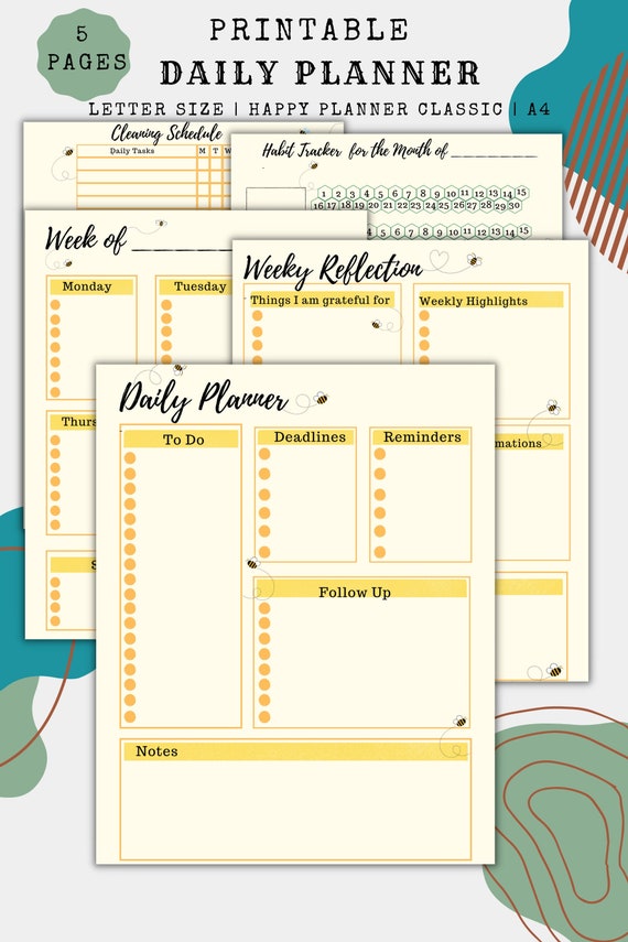 Bee Themed Weekly Planner Printable Cleaning Schedule Week | Etsy