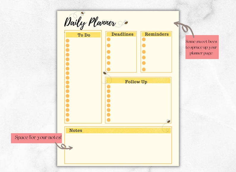 Bee Themed Weekly Planner Printable, Cleaning Schedule, Week Reflection ...