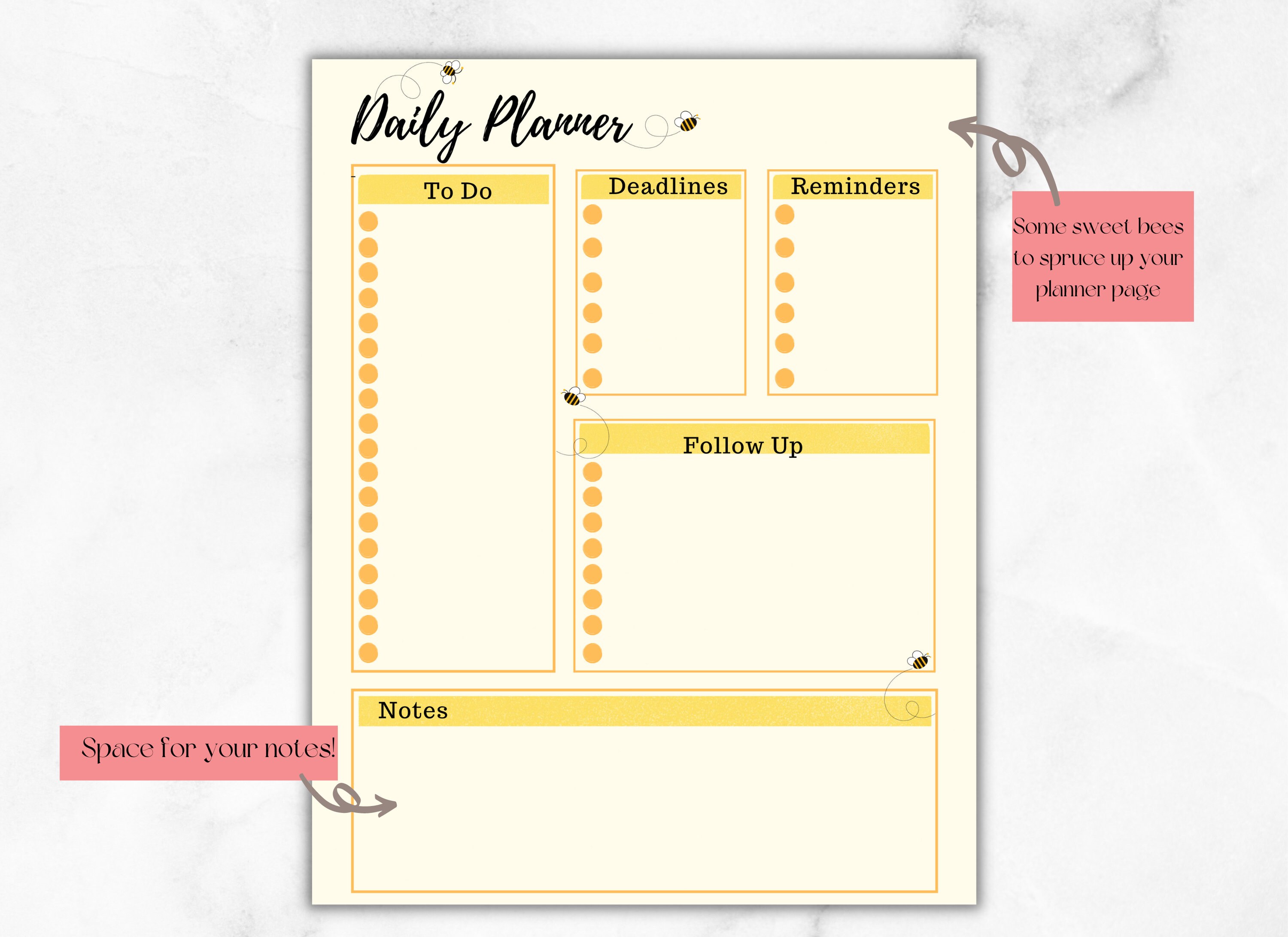 Bee Themed Weekly Planner Printable, Cleaning Schedule, Week Reflection ...