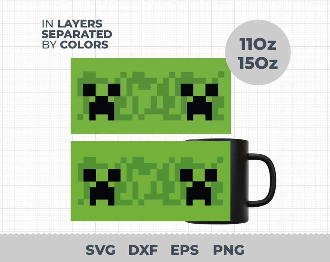 Minecraft Creeper Black Mug SVG, Minecraft Creeper 11oz, Minecraft ...