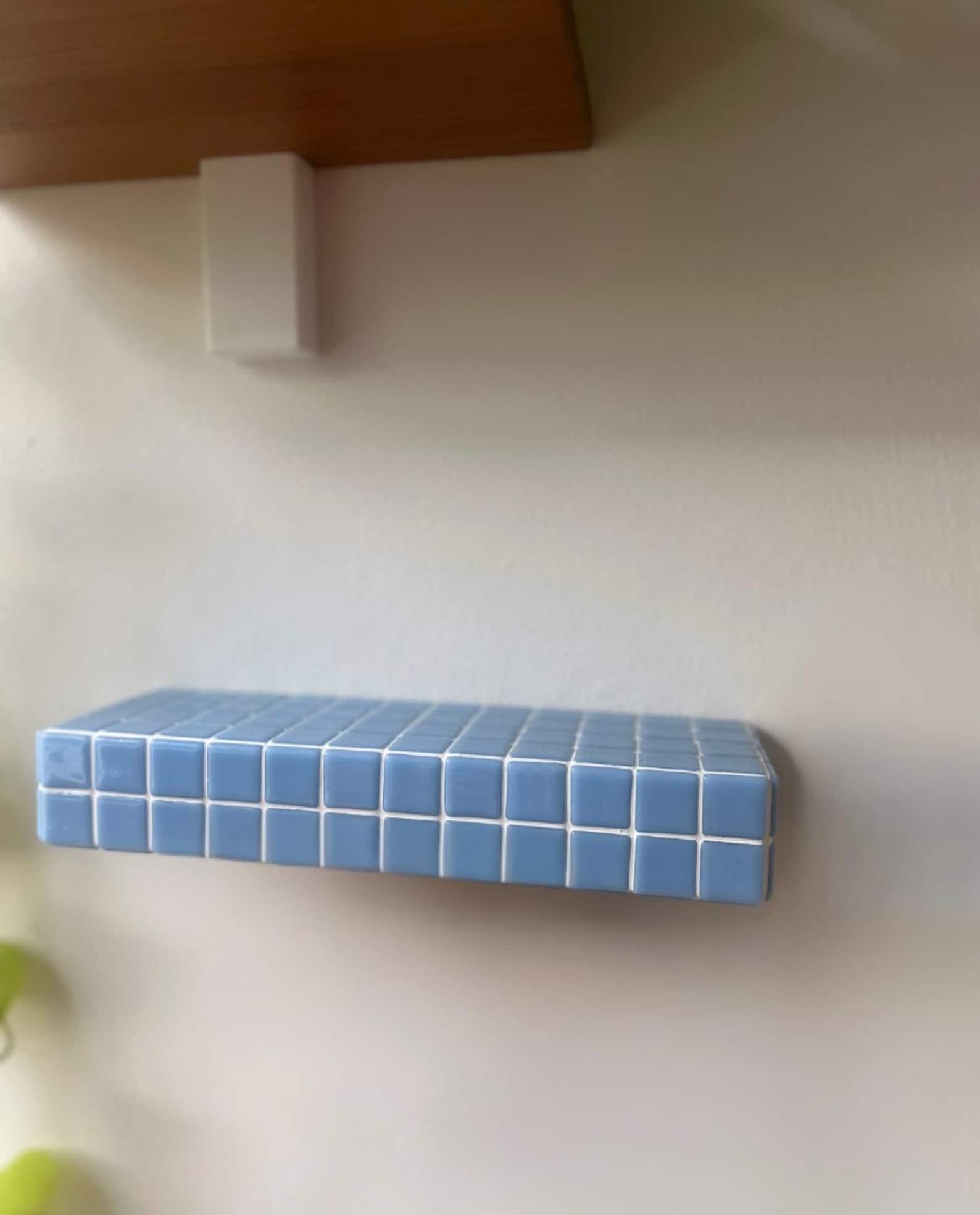 Blue Tile Floating Wall Shelf | Colorful Shelf | Modern Wall Mounted ...