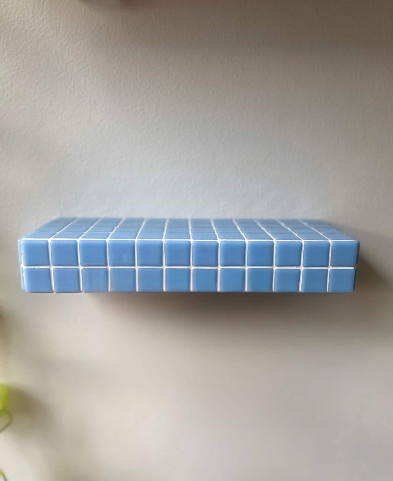 Blue Tile Floating Wall Shelf | Colorful Shelf | Modern Wall Mounted ...