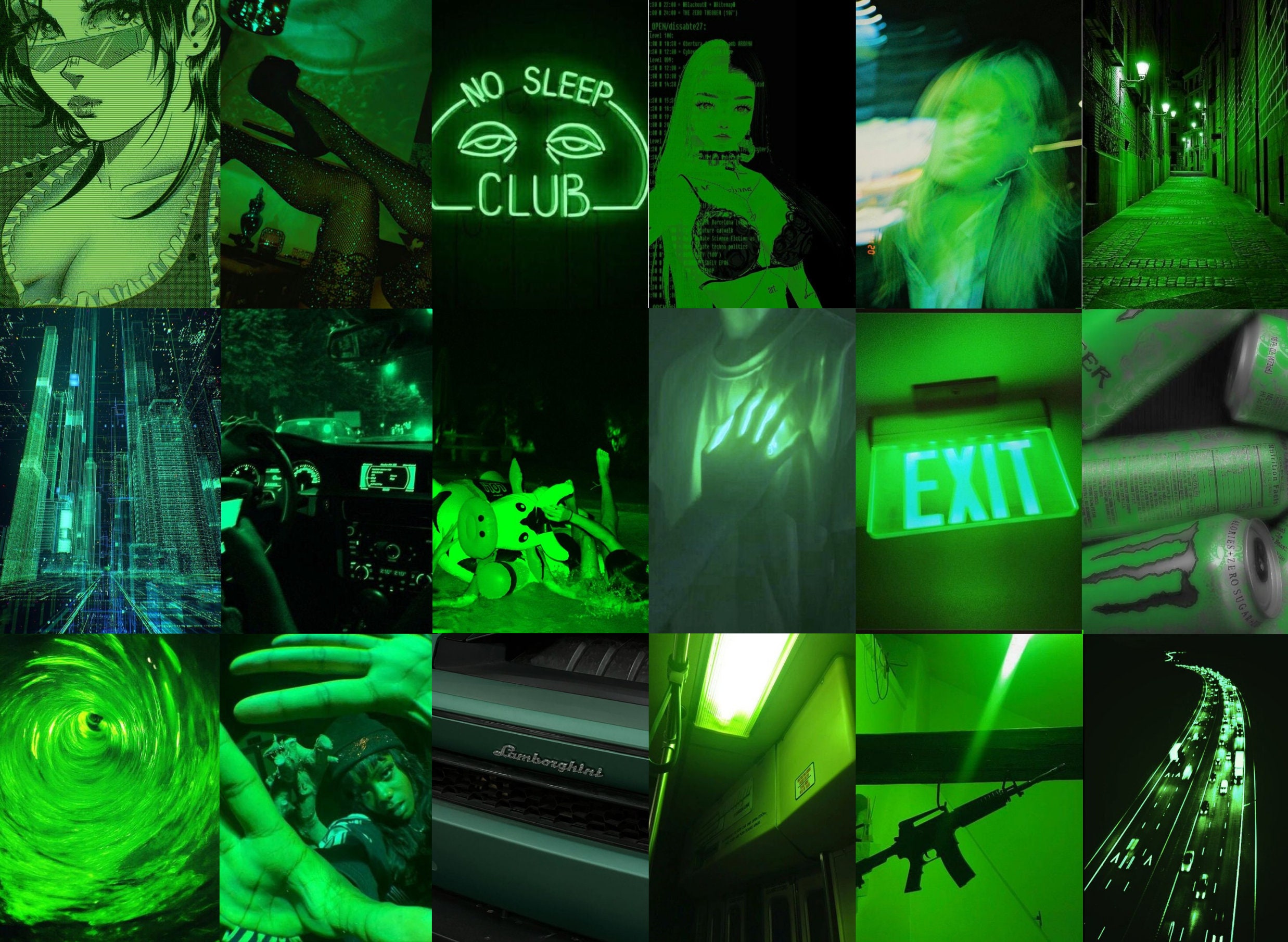 150pcs Euphoria Green Wall Collage Kit, Neon Aesthetic Prints, Green ...
