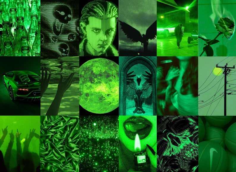 150pcs Euphoria Green Wall Collage Kit, Neon Aesthetic Prints, Green ...
