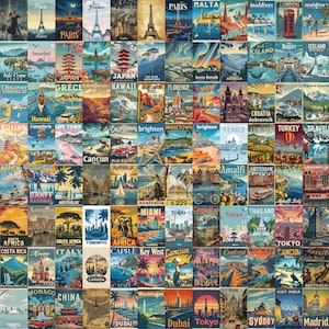 600pcs Travel Poster | Vintage Travel Wall Art | Retro Aesthetic ...