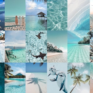60pcs Beach Blue Aesthetic Wall Collage, Beach Wall Art, Blue Boho ...