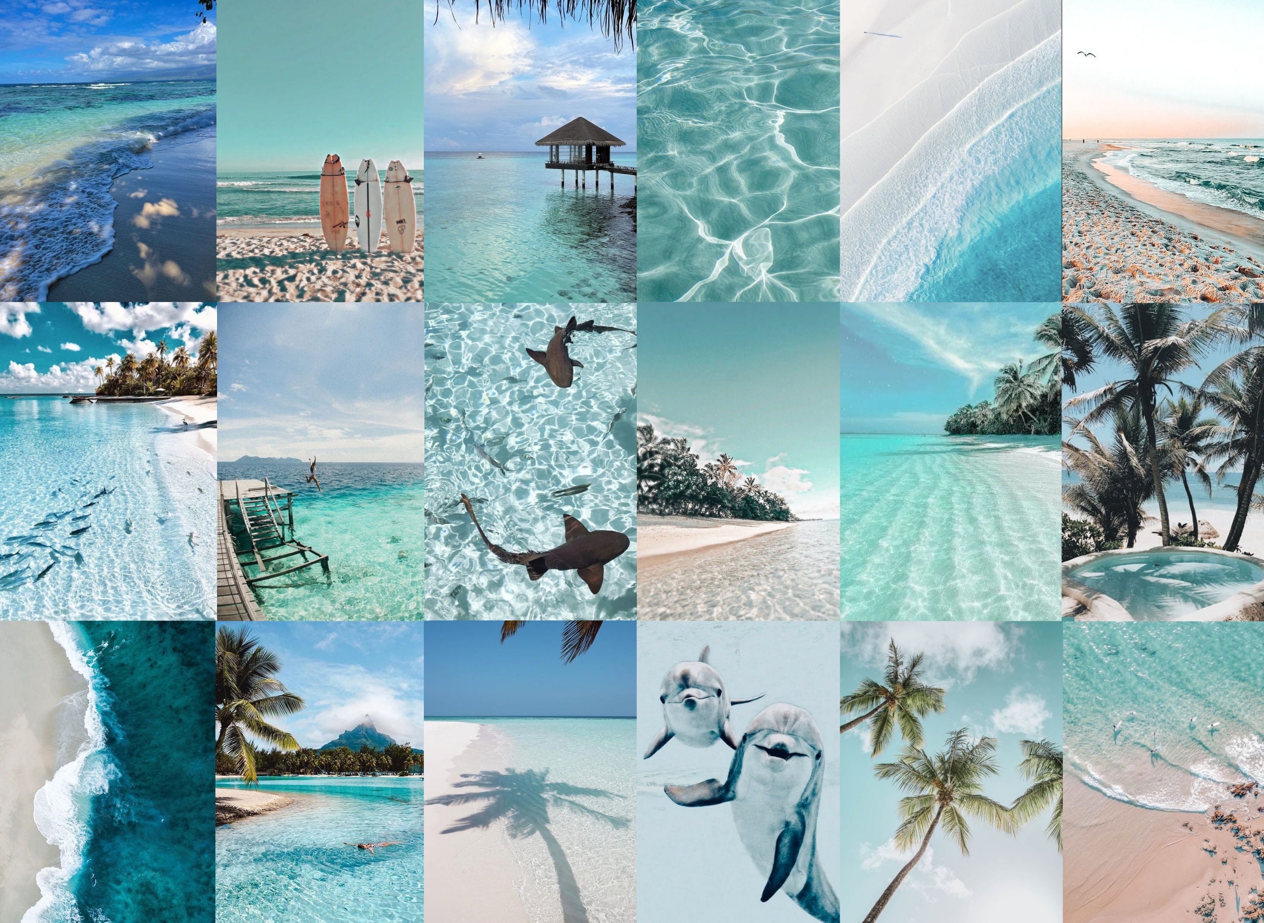 60pcs Beach Blue Aesthetic Wall Collage, Beach Wall Art, Blue Boho ...