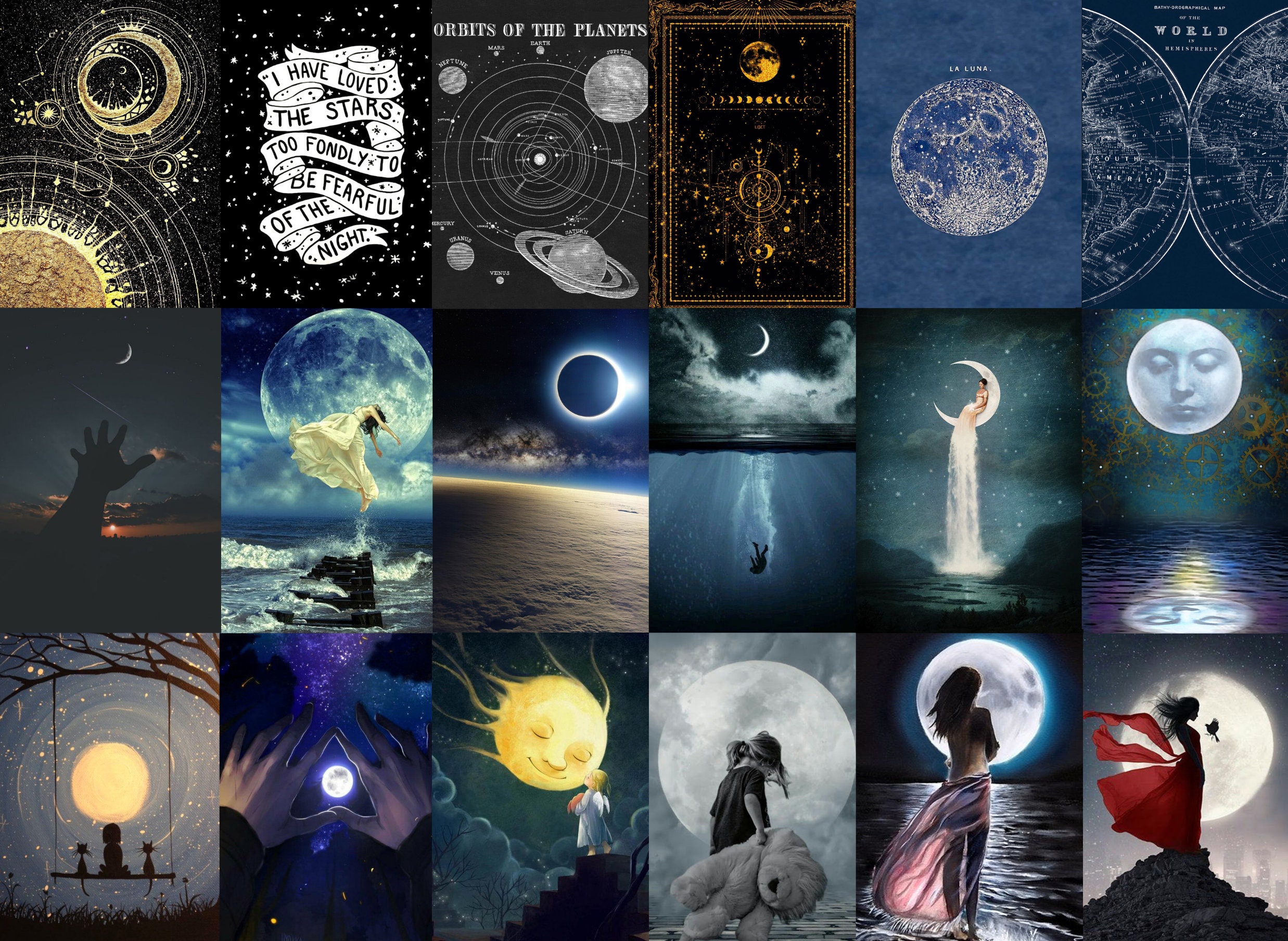 160PCS Moonlight Aesthetic Wall Collage Kit Astronomy Collage - Etsy Canada