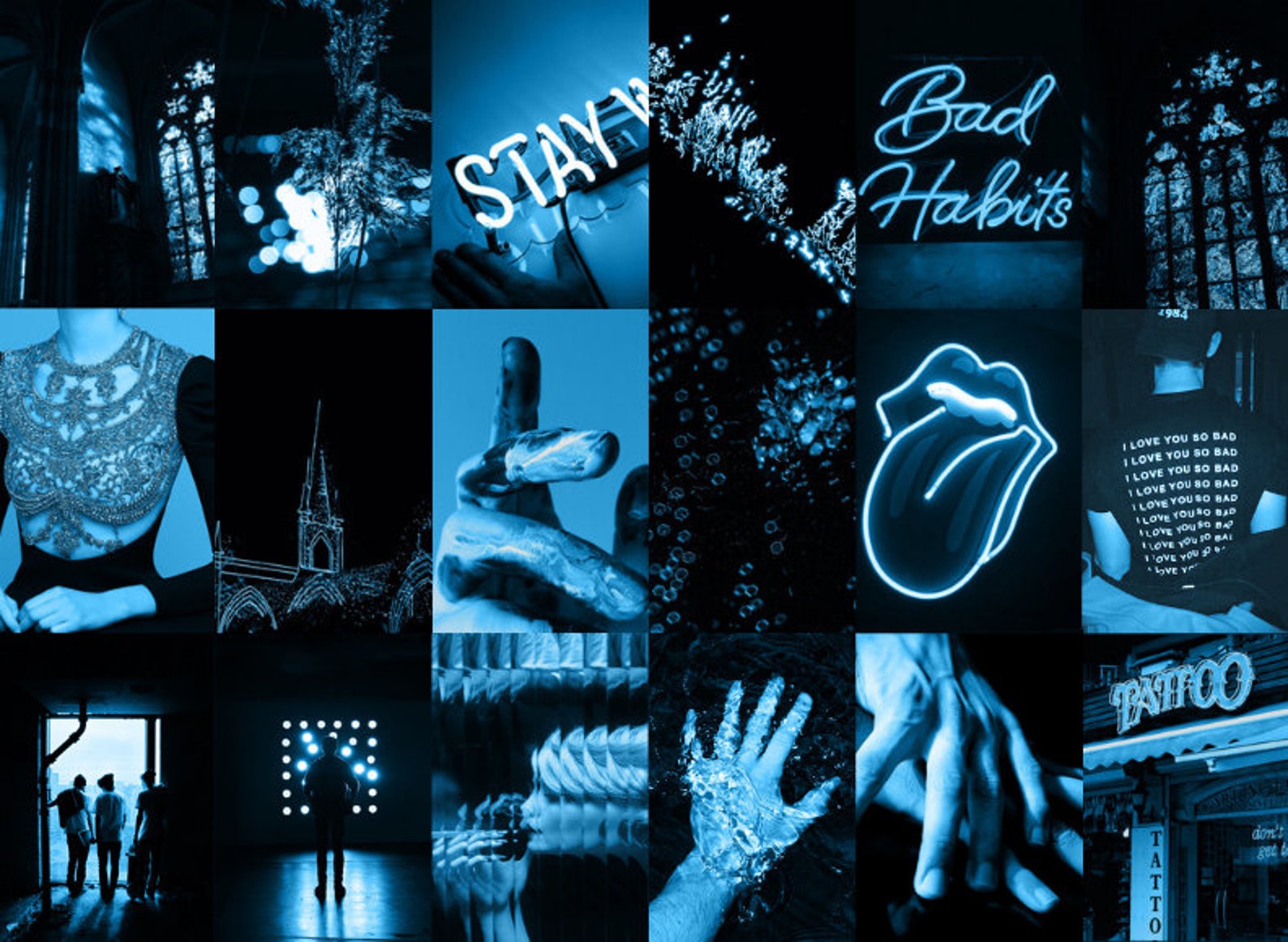 100 PCS | Euphoria Blue Wall Collage Kit | Blue Neon Aesthetic Photo ...