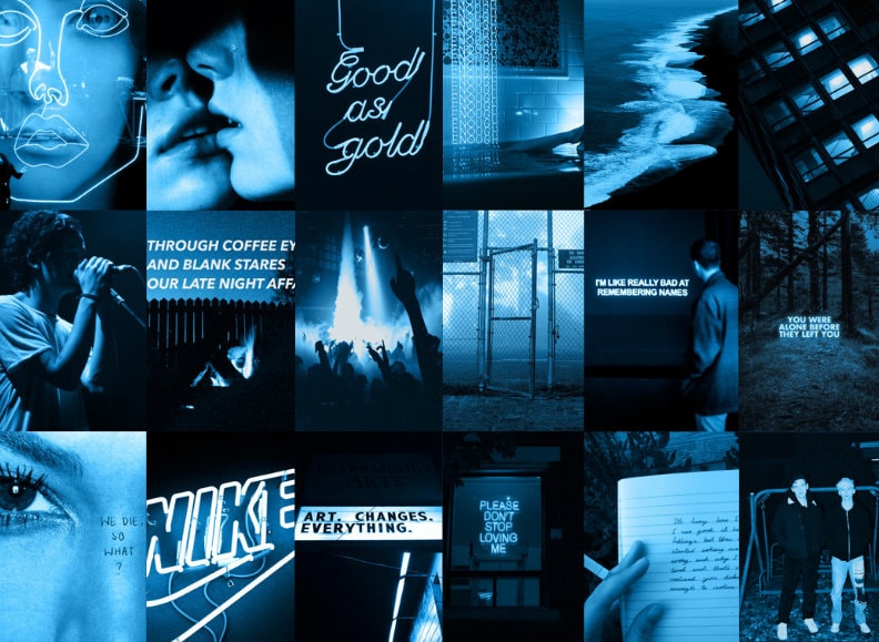 100 PCS | Euphoria Blue Wall Collage Kit | Blue Neon Aesthetic Photo ...
