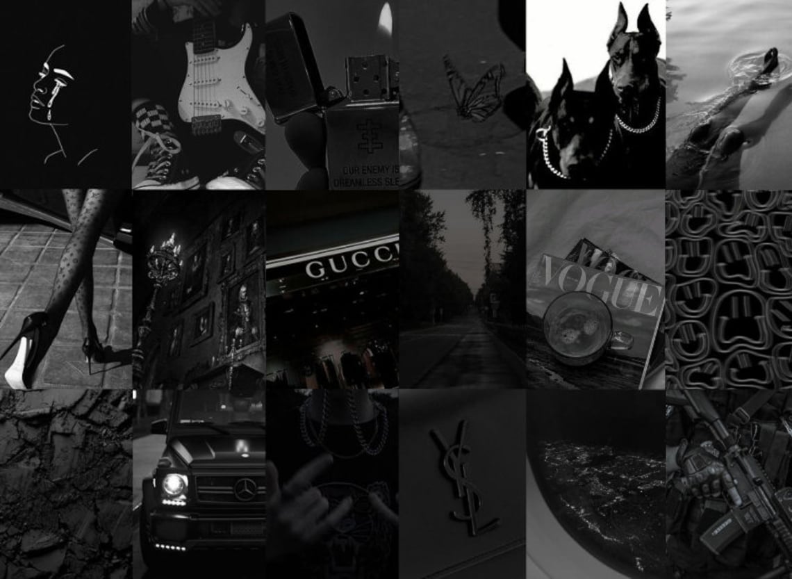 100 Black Wall Collage Kit Black Wall Collage Dark Aesthetic - Etsy