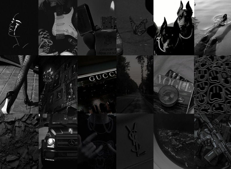 100 Black Wall Collage Kit, Black Wall Collage, Dark Aesthetic Collage ...