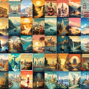 600pcs Travel Poster | Vintage Travel Wall Art | Retro Aesthetic ...