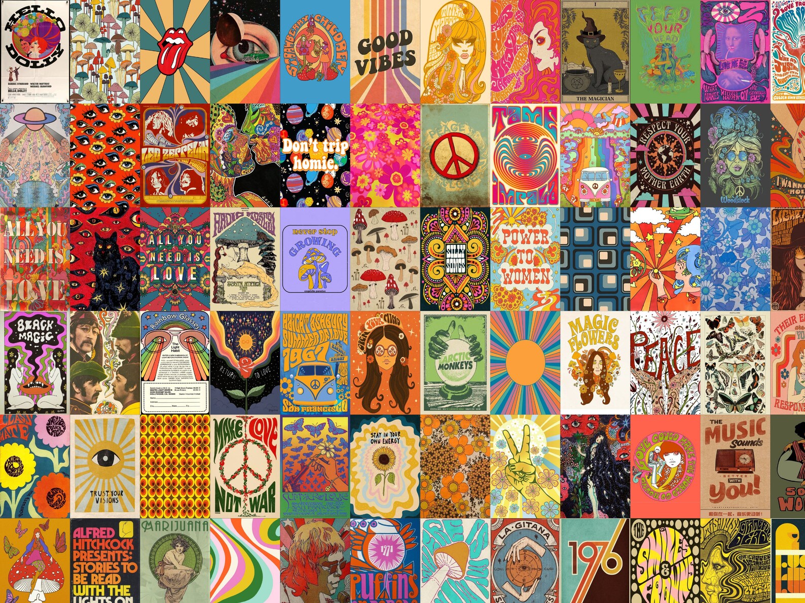 730 Hippie Wall Collage - Hippie Wall Art - Indie Room Decor - Indie ...