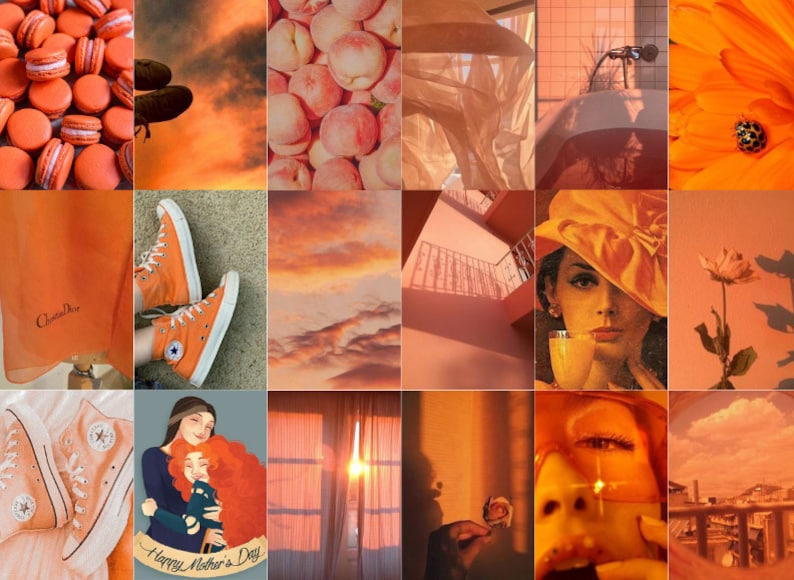 100 Orange Aesthetic Wall Collage Kit - Peachy Aesthetic Wall Art ...