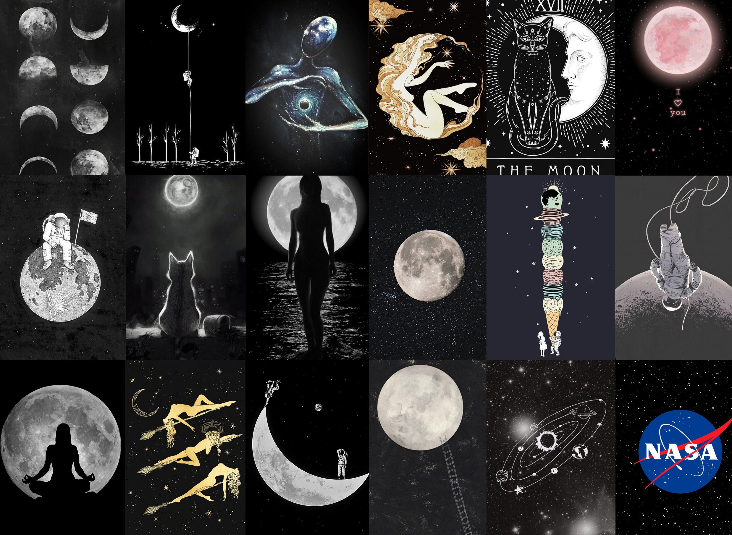 160PCS Moonlight Aesthetic Wall Collage Kit, Astronomy Collage Kit ...