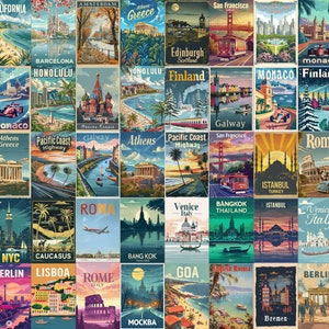 600pcs Travel Poster | Vintage Travel Wall Art | Retro Aesthetic ...