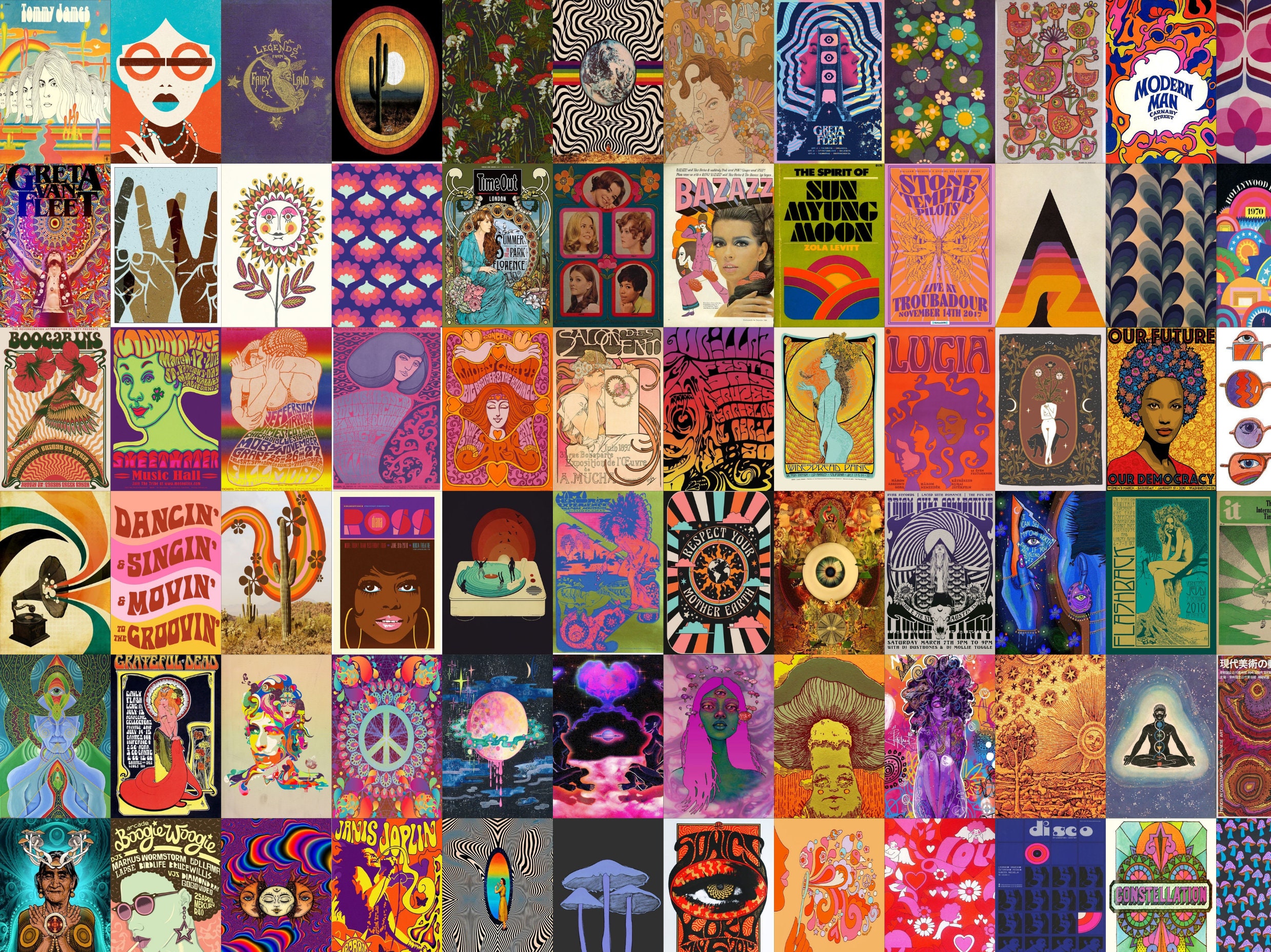 730 Hippie Wall Collage - Hippie Wall Art - Indie Room Decor - Indie ...