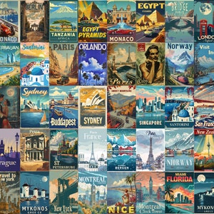 600pcs Travel Poster | Vintage Travel Wall Art | Retro Aesthetic ...