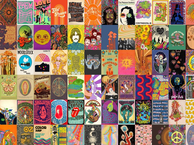 730 Hippie Wall Collage - Hippie Wall Art - Indie Room Decor - Indie ...