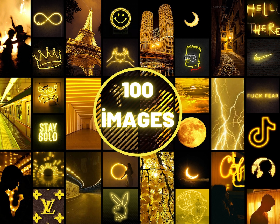 100 PCS Neon Yellow Wall Collage Kit-honey Yellow Aesthetic Photo ...