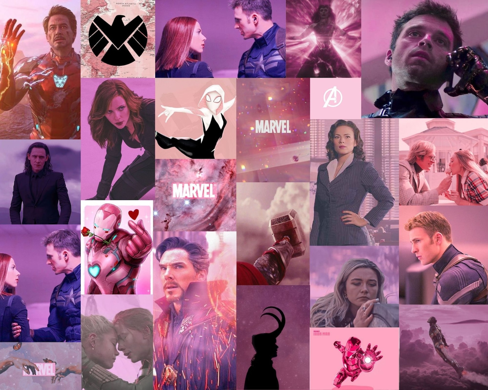 225 Marvel Avengers Rainbow Aesthetic Wall Collage, Marvel Collage Kit ...