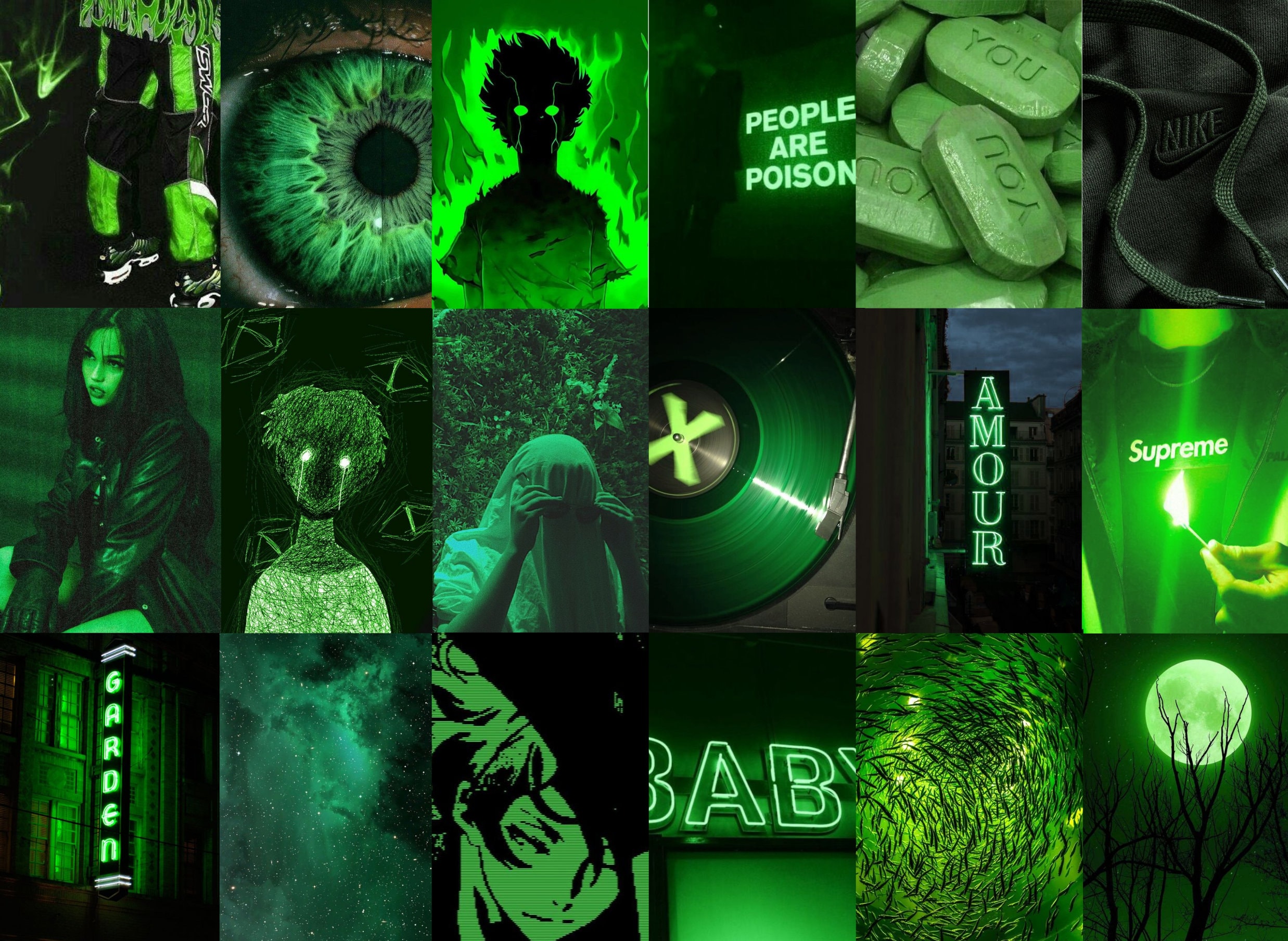150pcs Euphoria Green Wall Collage Kit, Neon Aesthetic Prints, Green ...