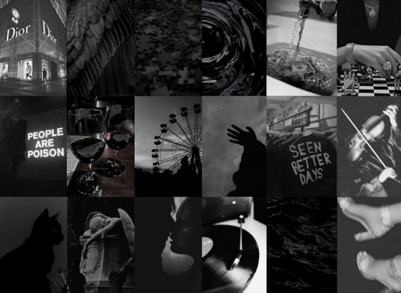 100 Black Wall Collage Kit, Black Wall Collage, Dark Aesthetic Collage ...