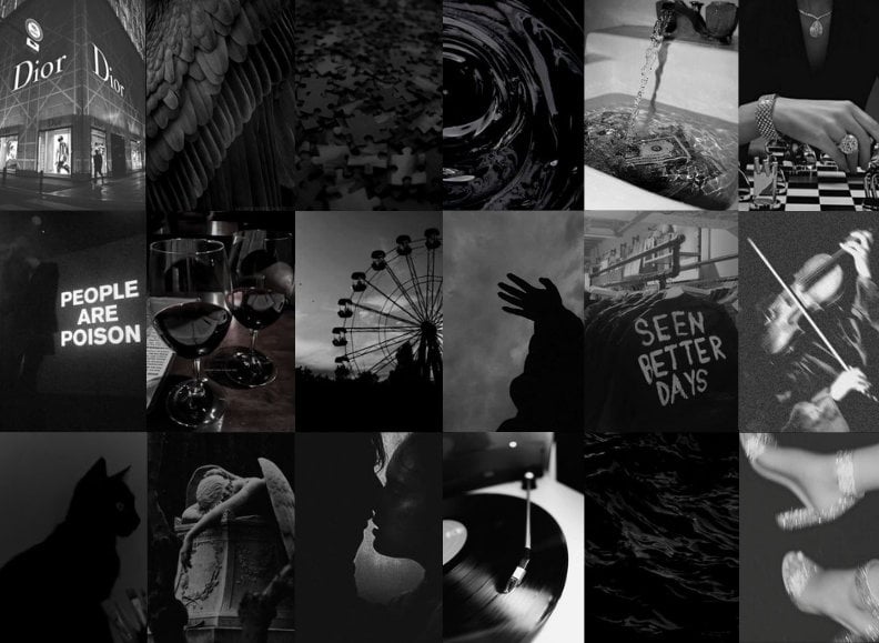 100 Black Wall Collage Kit, Black Wall Collage, Dark Aesthetic Collage ...
