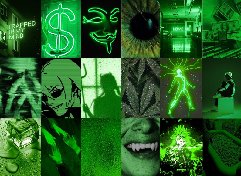 150pcs Euphoria Green Wall Collage Kit, Neon Aesthetic Prints, Green ...