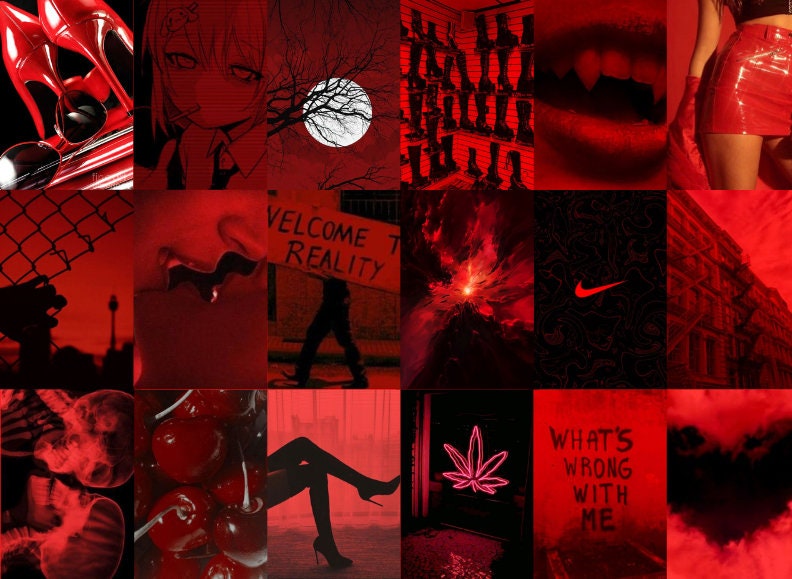100PCS Dark Red Collage Kit Red WALL COLLAGE Grunge Picture - Etsy ...