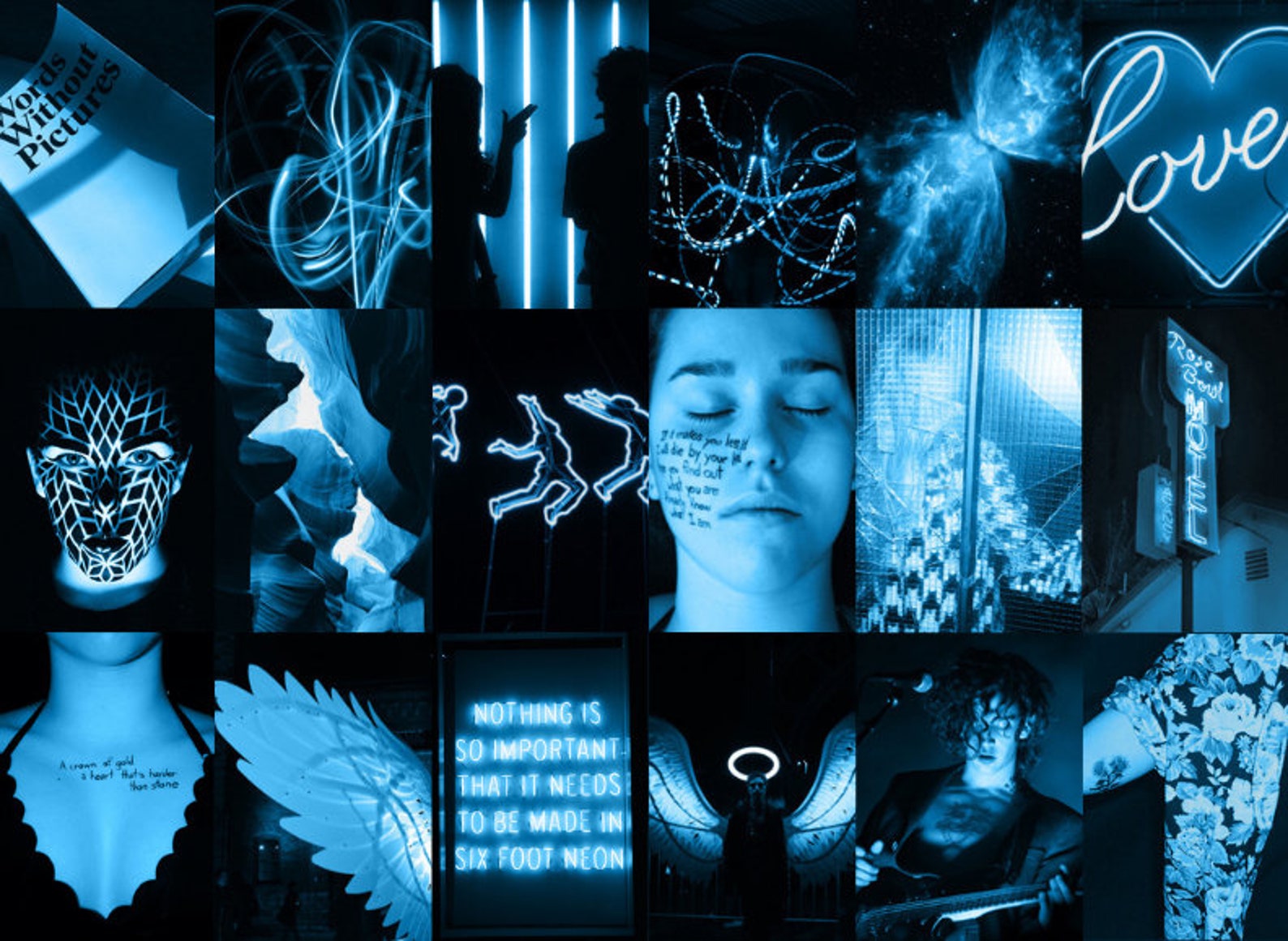 100 PCS | Euphoria Blue Wall Collage Kit | Blue Neon Aesthetic Photo ...
